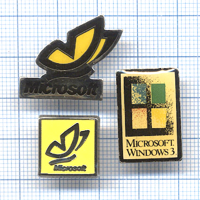Lot of 3 Pin's Company MICROSOFT WINDOWS 3 Logo Computer System PC ...