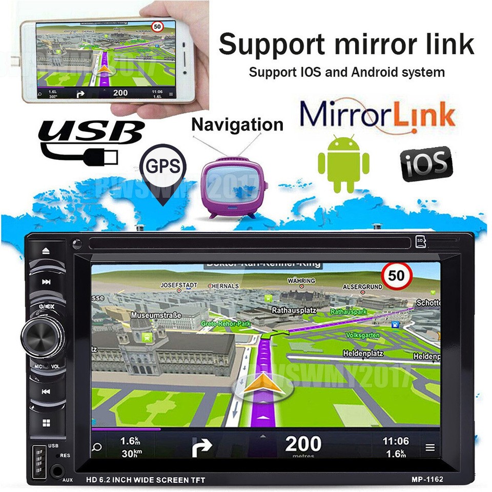 Double Din Car Stereo Radio DVD Player Bluetooth TV USB Mirror For GPS ...