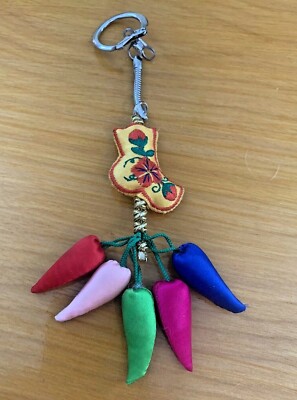 Vintage Colorful Chile Peppers Keychain Embroidered Fabric Southwest ...