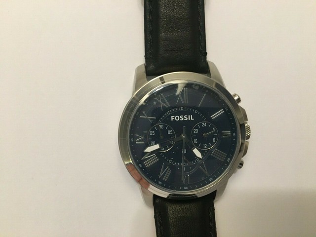 Fossil Men's FS4990 Grant Chronograph Leather Watch - Black with Blue ...