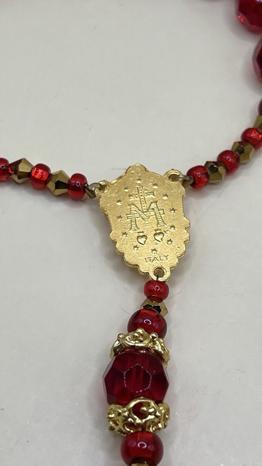 Vintage Italy Catholic Iridescent Red Ruby Crystal Chaplet Gold Tone ...