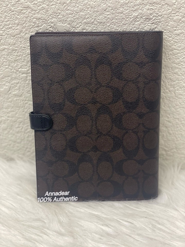 NWT Coach Snap Notebook CZ198 Walnut Black Signature Canvas/Smooth ...