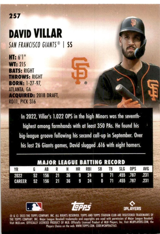 2023 Stadium Club #257 David Villar | eBay