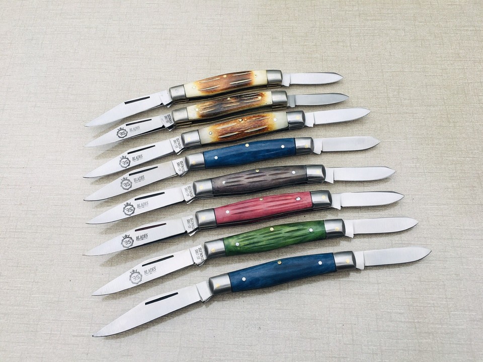 Lot Of 8 - Queen 3 Blade bone stockman Folding Knife With Gift | eBay
