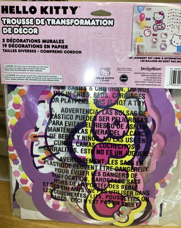 Sanrio HELLO KITTY Room Transformation Kit 2 Wall 19 Dangles Assorted ...