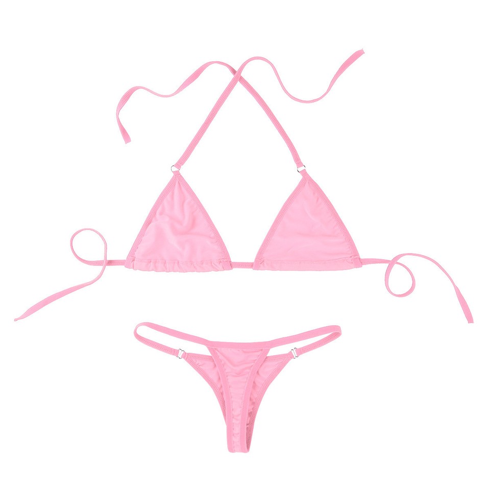 Women Halter Swimsuit Bathing Bra Micro Mini G-String Thong Bikini Suit ...