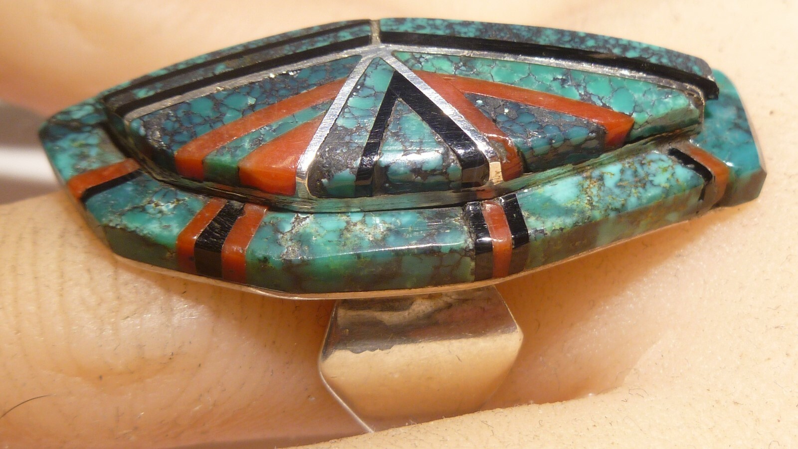 Richard Begay 1943 2013 Inlay Ring Sterling Inlay Turquoise Onyx Red ...