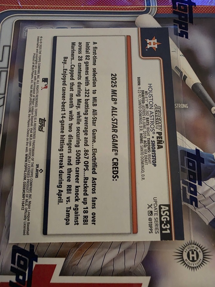 2025 Topps Update Jeremy Pena #ASG-31 All-Star Game Rainbow Foil Astros ...