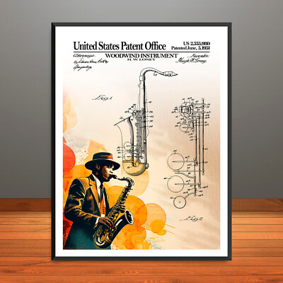 1951 Woodwind Instrument Embellished Patent Art Print, Music Poster | eBay
