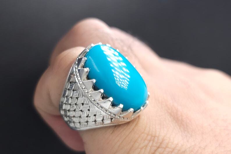 Rare Natural Feroza Turquoise Ring For Men 925 Sterling Silver Ring ...