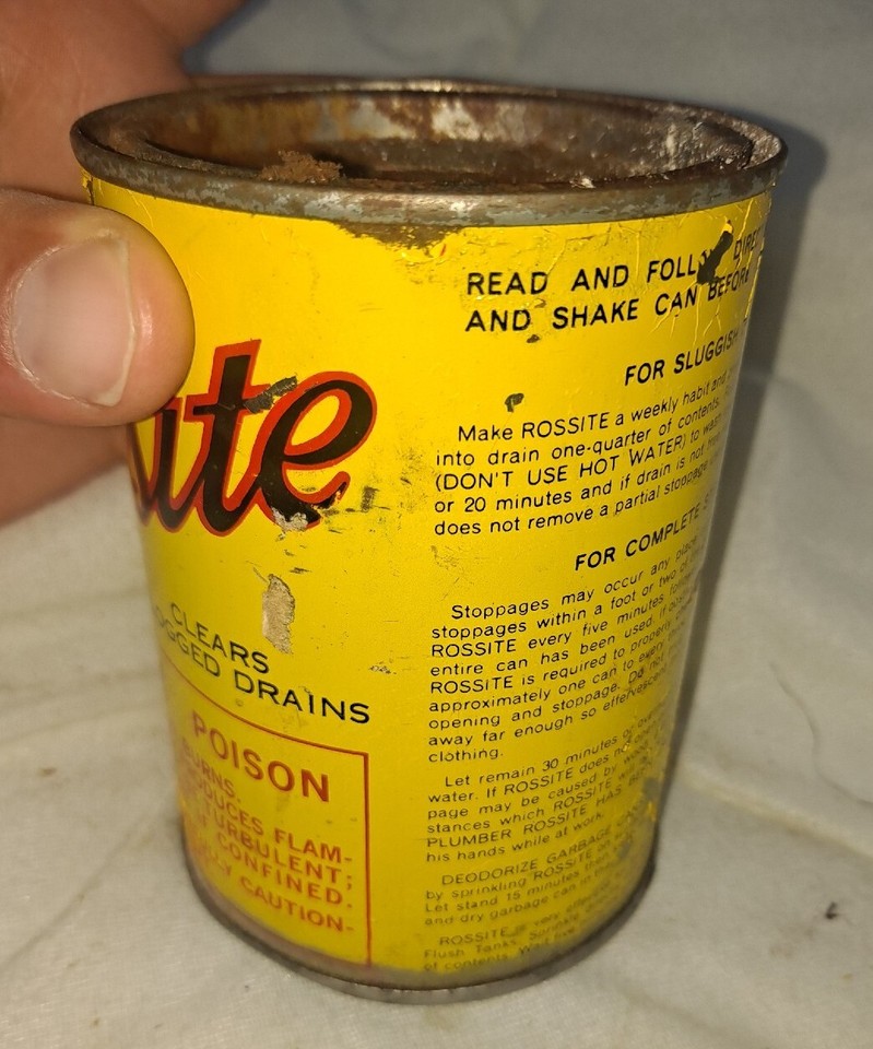 Vtg Rossite Rapid Triple Action Clears Clogged Drains 20 Oz Tin Can ...