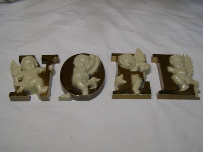 Vintage USA Made Burwood Products Christmas NOEL Gold w/ Angel Cherubs ...