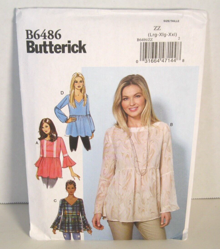 Butterick 6486 Easy Pullover Tops (4 Styles) Pattern Misses' L-XXL (16 ...