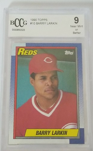 BARRY LARKIN 1990 TOPPS CARD #10 BCCG 9 MINT CINCINNATI REDS HALL OF ...
