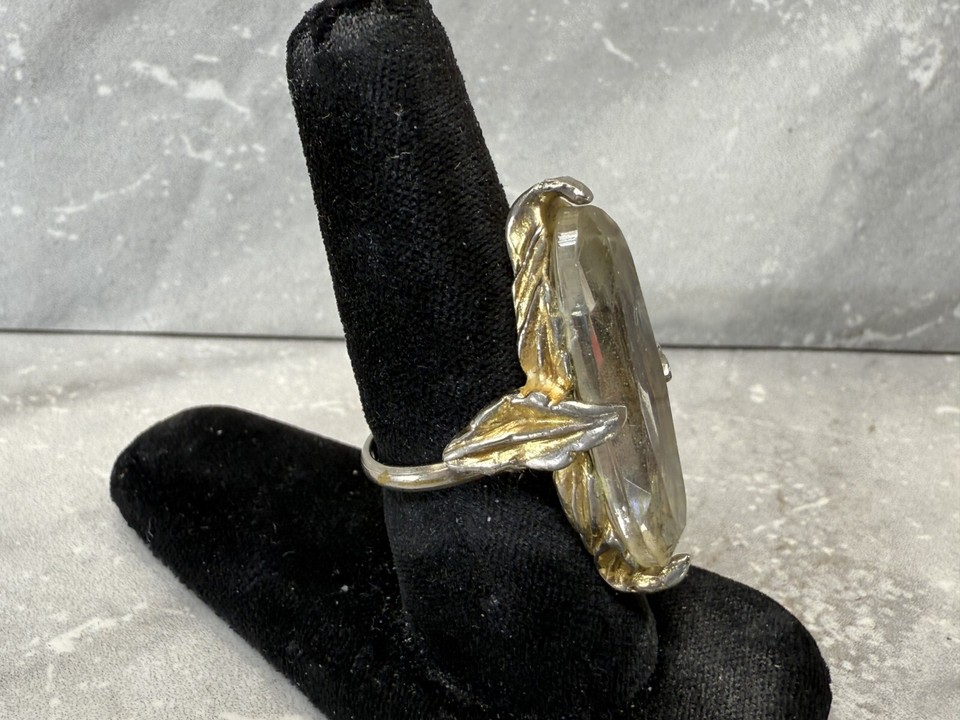 Vintage Gold Tone Large Long Clear Glass Stone Ring Size 6 | eBay