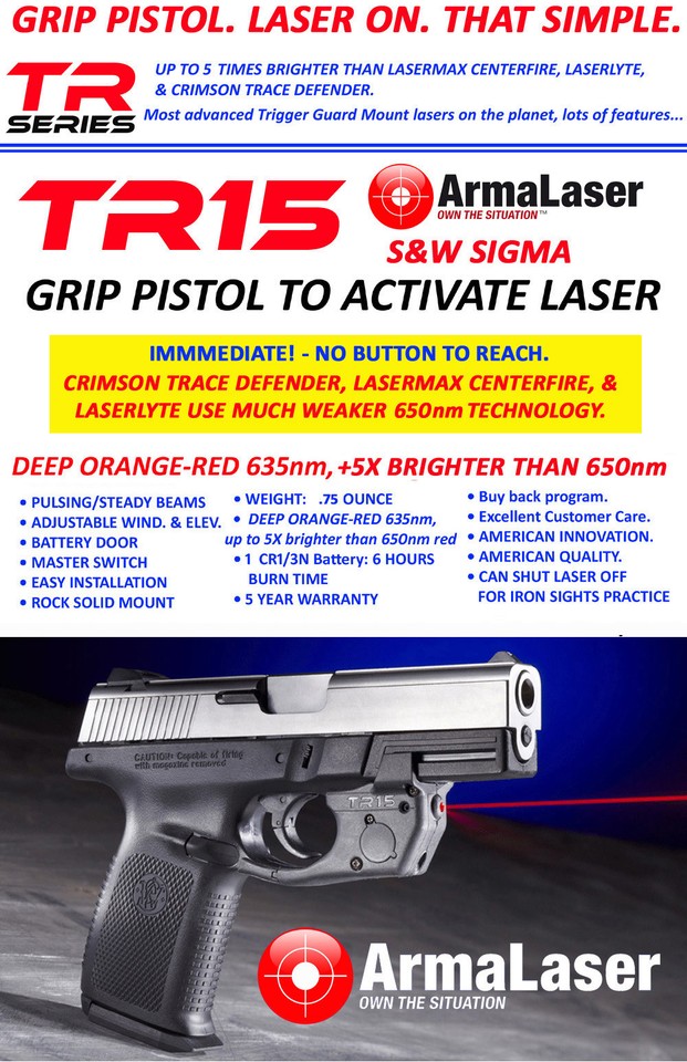 ArmaLaser TR15 TR15S Red Laser Sight for S&W SIGMA SW9VE SW40VE SW9E ...