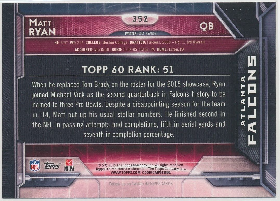 Matt Ryan 2015 Topps Football Topp 60 #359 Atlanta Falcons | eBay