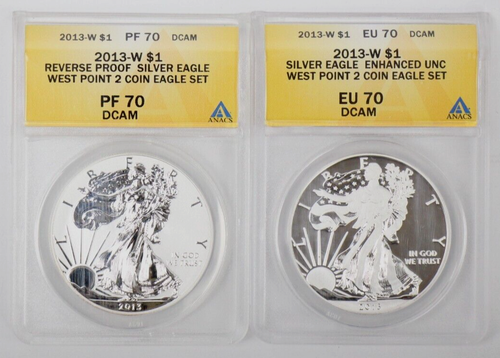 2013-W West Point Silver Eagle Reverse & Enhanced Proof Set of 2 ANACS ...