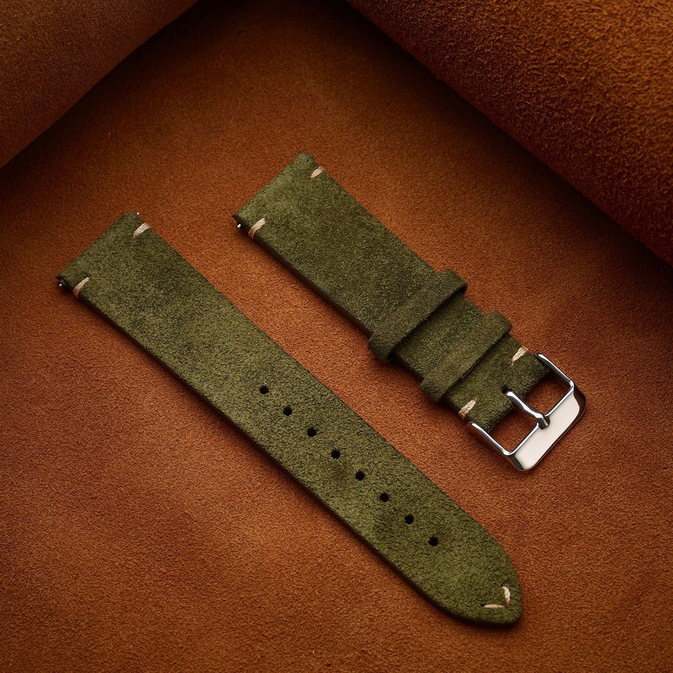 Nubuck Soft Tumbled Leather Watch Band Hand-stitched Strap 14/16/18/20 ...