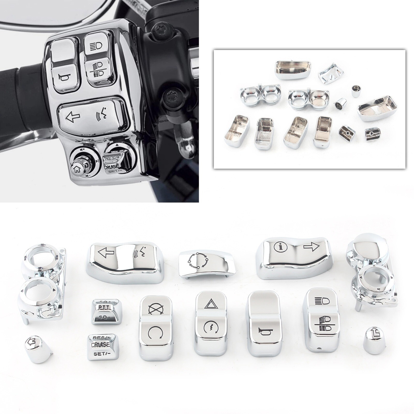 For Harley Touring 14+ Chrome Hand Control Switches Caps Kit Button ...