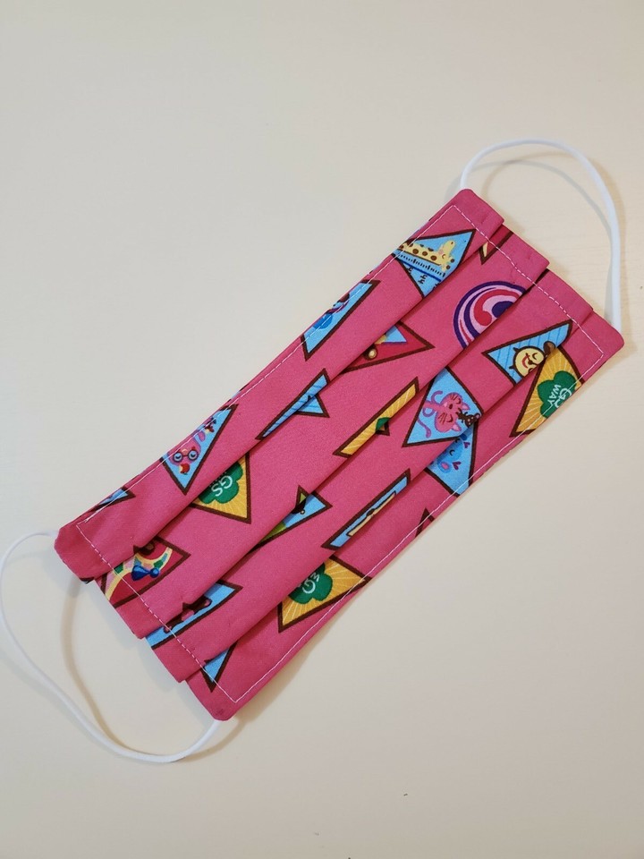 Adult Face Mask, Girl Scouts, GSA, Badges on Pink, GS Way, Toss Print ...