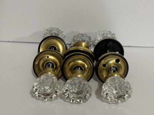 3 Sets Of Glass Door Knobs With Brass Collars 12 Point | eBay