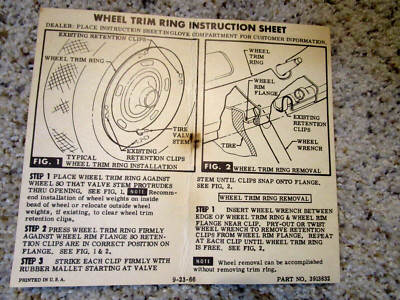1967-1972 Chevelle Factory GM Original Wheel Trim Ring Instruction ...