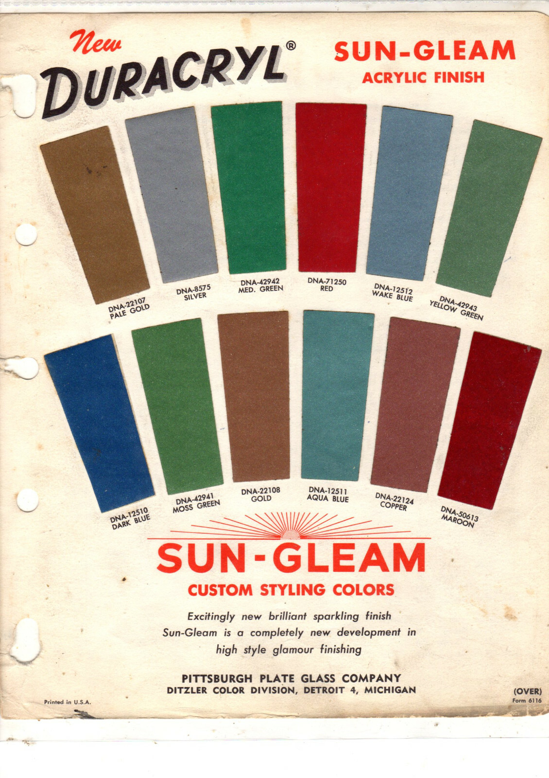 SUN GLEAM DURACRYL ACRYLIC FINISH CUSTOM STYLING COLOR PAINT CHIPS ...