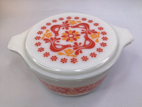 Vintage Pyrex Friendship Pattern 2.5 Qt Casserole W/ Lid Red Birds ...