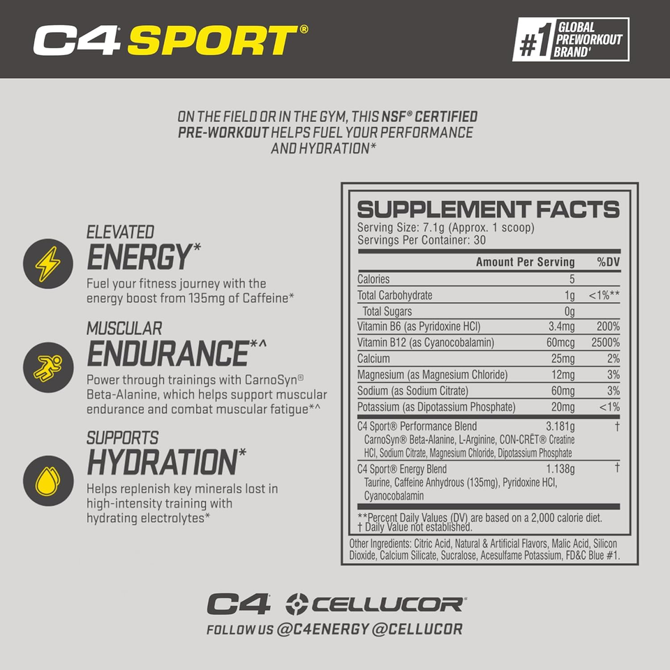 C4 Sport Pre Workout Powder Blue Raspberry - Pre Workout Energy with ...