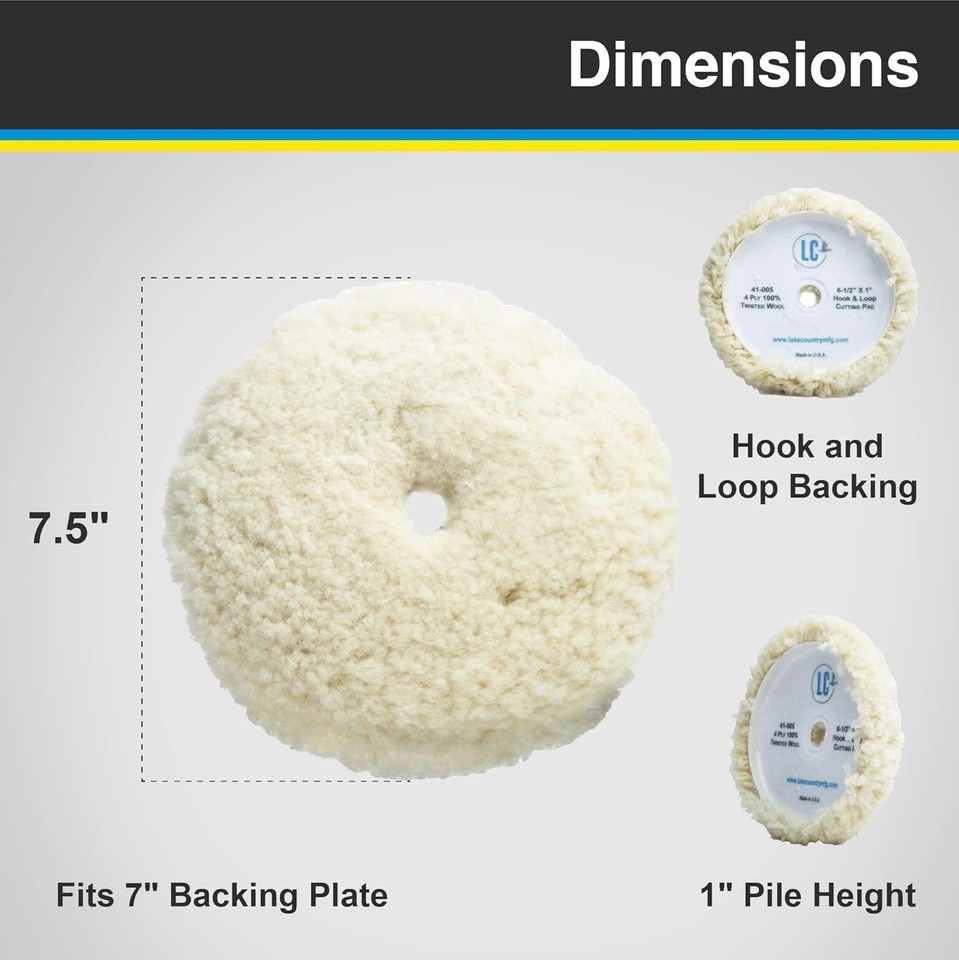 Standard Duty Wool Buffing Pad 7.5 Inch Curved Edge 1 Pack Fits 7 Inch ...