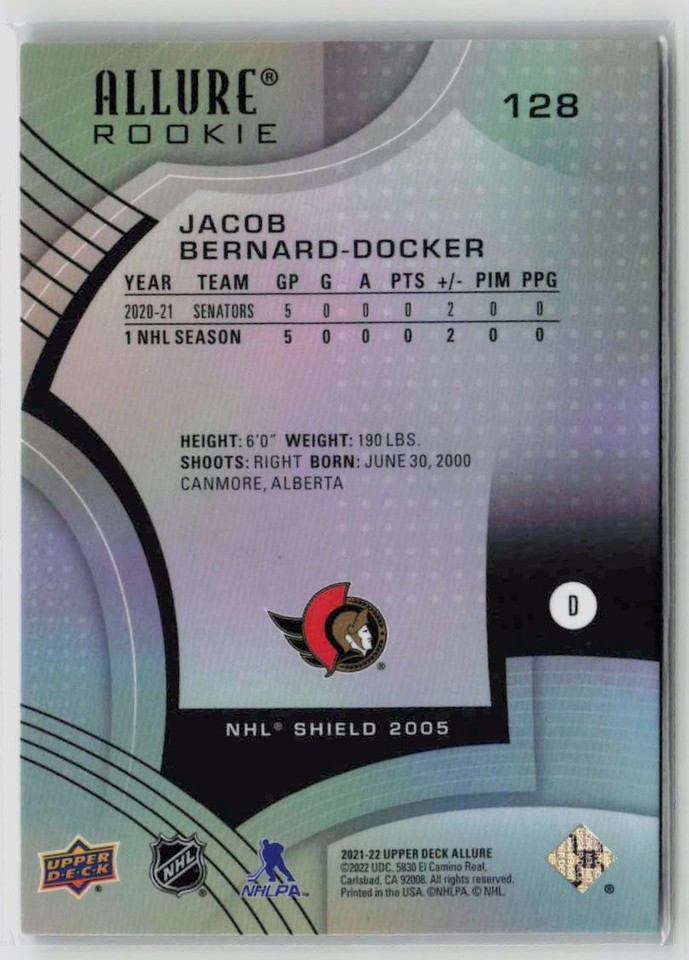 2021-22 Upper Deck Allure #128 Jacob Bernard-Docker 1917 Shield | eBay