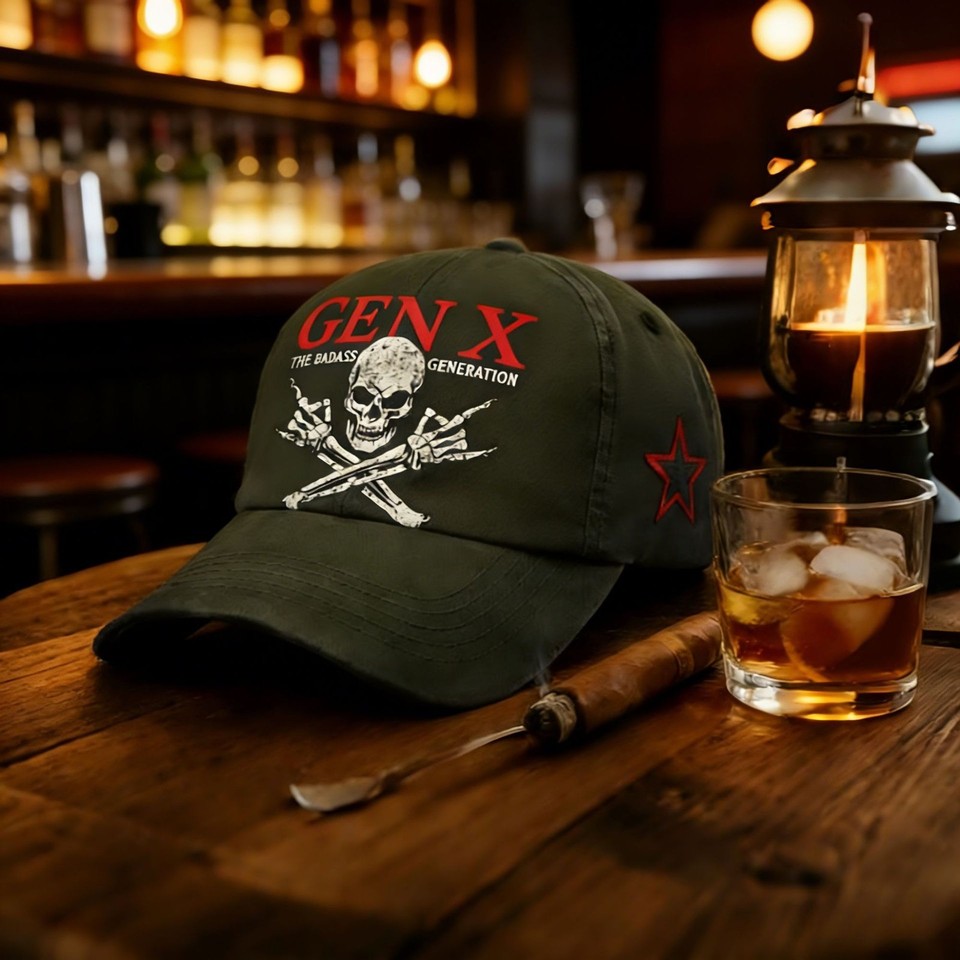 GEN X Badass Skull Cap - Vintage Distressed Hat with Skull & Crossbones ...