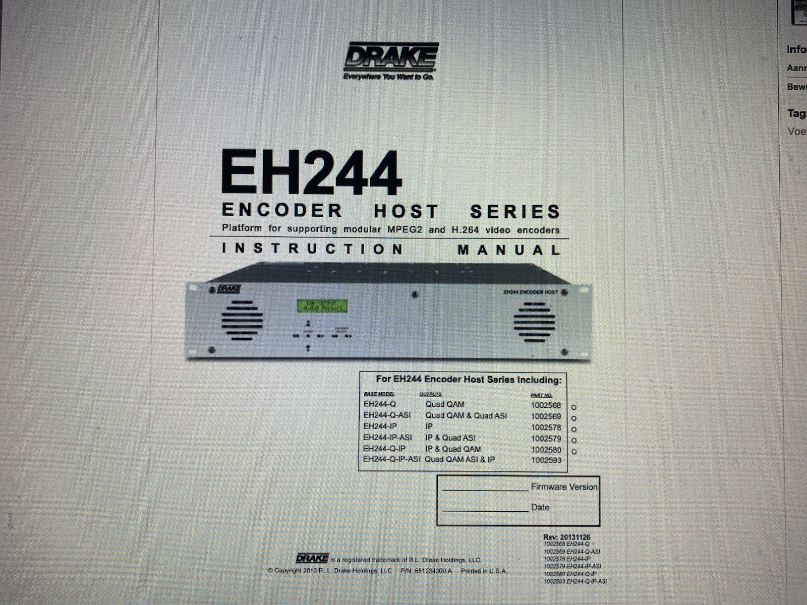 Drake Eh244 User Manual Digital | eBay