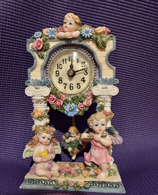 Victorian Ceramic Floral Mantel Clock With Angels Cherubs Vintage | eBay