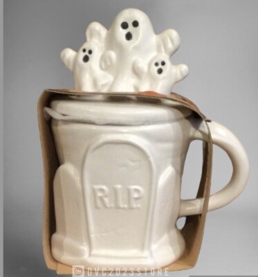 New Spooky Season Ceramic Halloween RIP Tombstone With Ghost Topper Mug ...