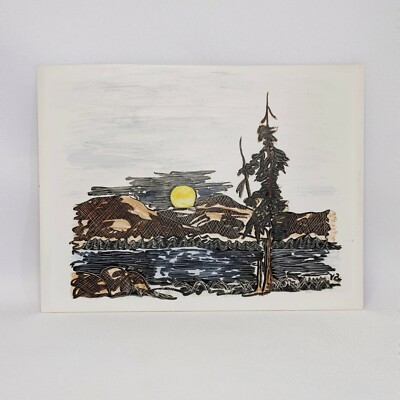 Sgraffito Painting Landscape 6" X 8" Unsigned Unframed Moonrise Over ...