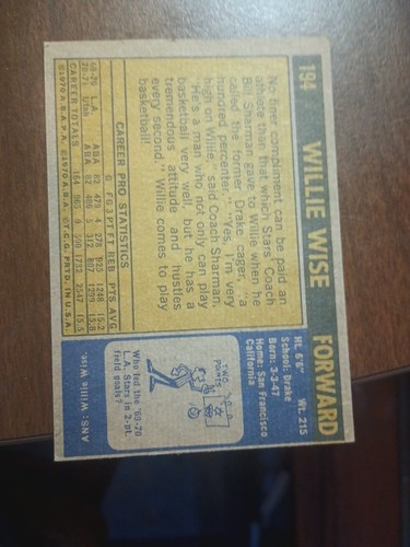 1971-72 Topps - #194 Willie Wise (RC) for sale online | eBay