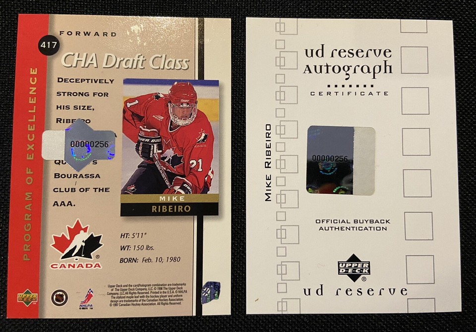 2000-01 UD Reserve MIKE RIBEIRO RC AUTO /52 Rookie Autograph Upper Deck ...