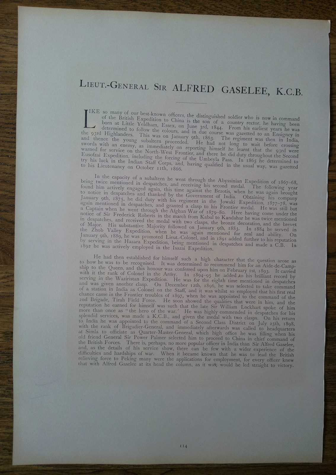 LIEUTENANT GENERAL SIR ALFRED GASELEE KCB COMMAND BRITISH FORCES CHINA ...