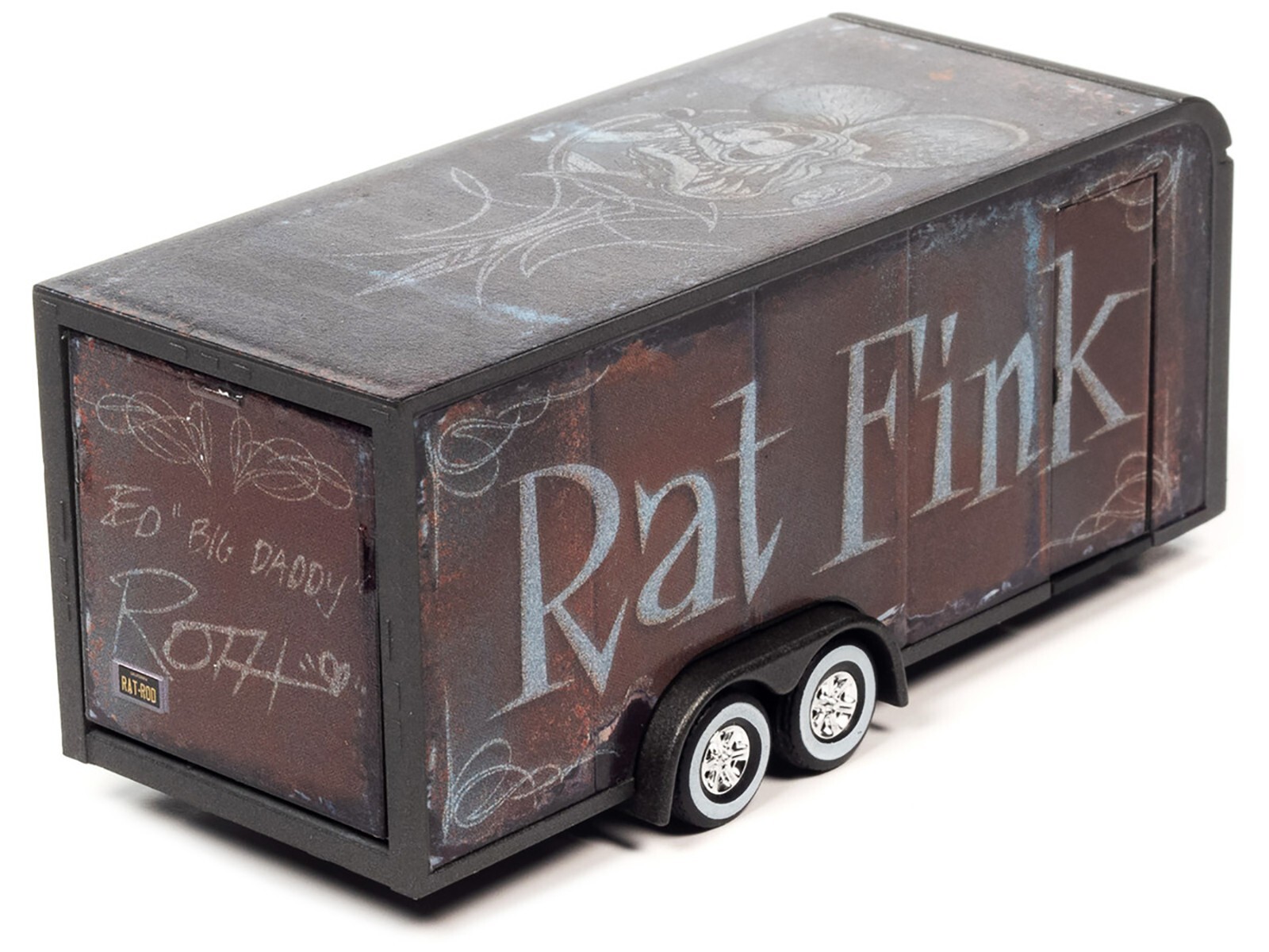4-WHEEL ENCLOSED CAR TRAILER GRAY "RAT FINK" 1/64 DIECAST AUTO WORLD ...