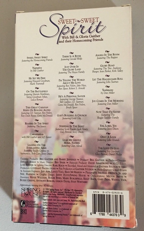 Gaither Gospel Series SWEET SWEET SPIRIT w/Homecoming Friends VHS 1999 ...