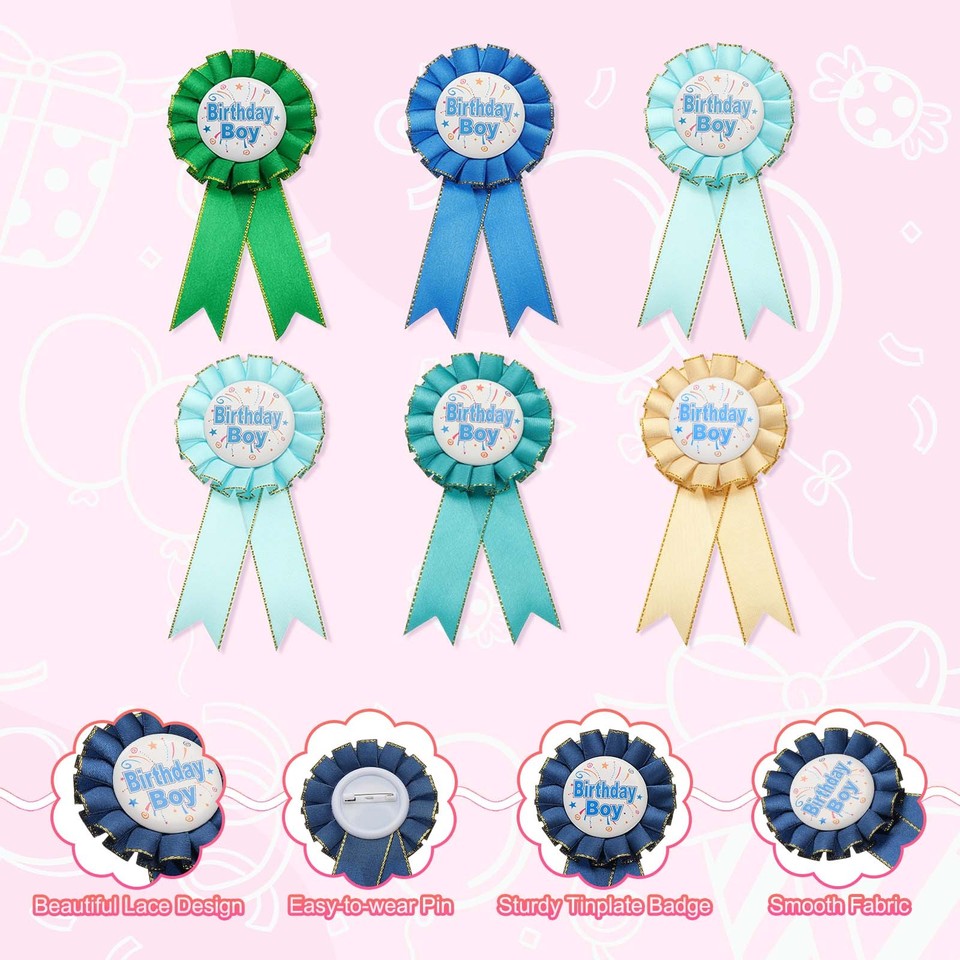 Birthday Ribbon Pin, 5.9x2.8" Fabric Birthday Boy Pin for Party, Dark ...