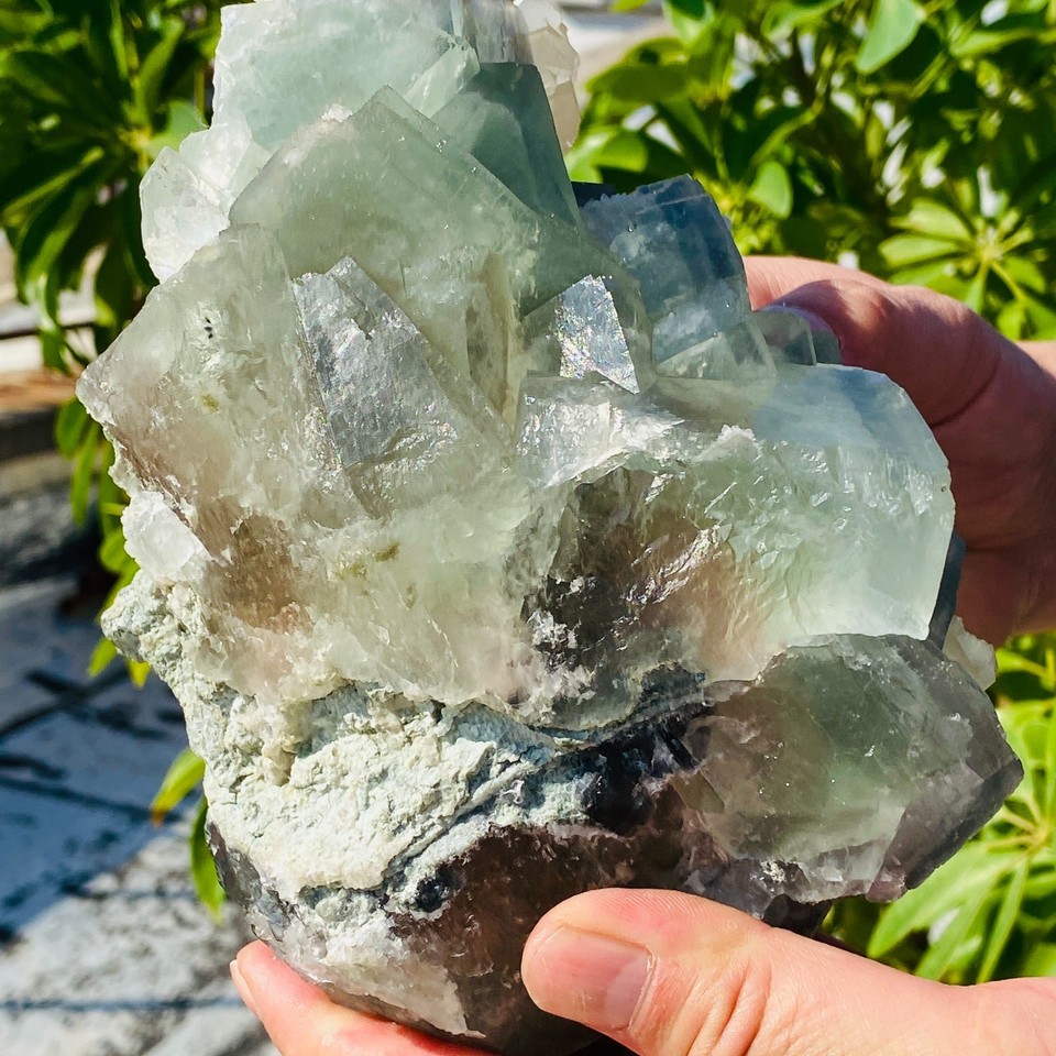 5.37LB Natural transparent blue green fluorite mineral crystal sample ...