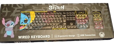 BRAND NEW! Disney Stitch Wired Keyboard Ergonomic Design Noise ...