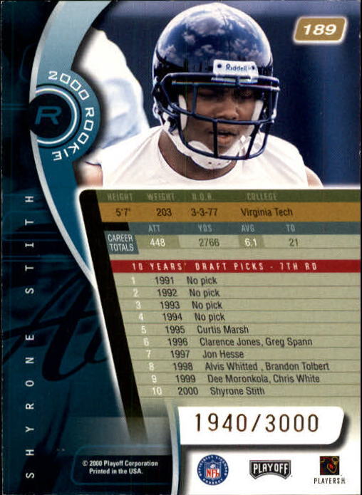 2000 Absolute Football Card #189 Shyrone Stith Rookie/3000 | eBay