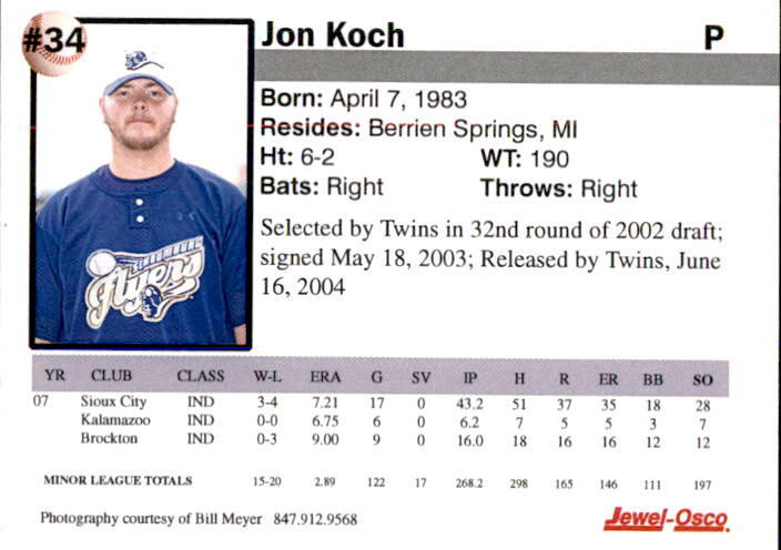 2008 Schaumburg Flyers Team Issue #11 Jon Koch Berrien Springs Michigan MI Card | eBay