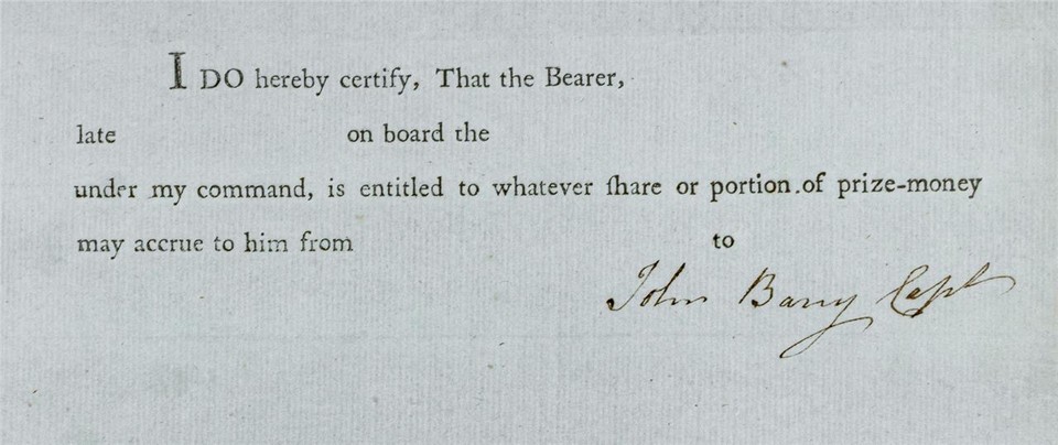 RARE REVOLUTIONARY WAR NAVAL CAPTAIN JOHN BARRY SIGNED DOCUMENT ...