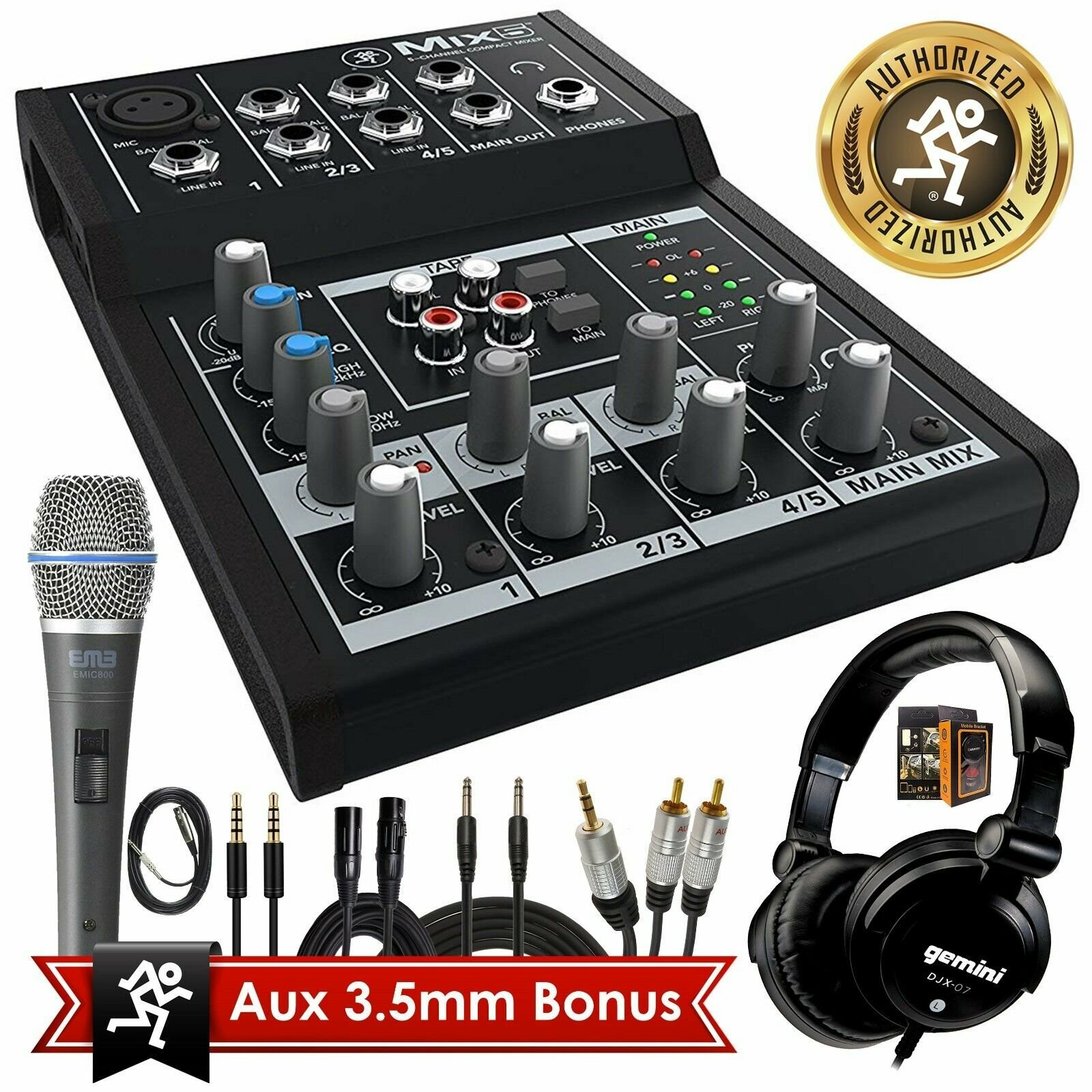 Mackie Mix5 5-Channel 2-band EQ Portable Live Studio Compact Mixer ...