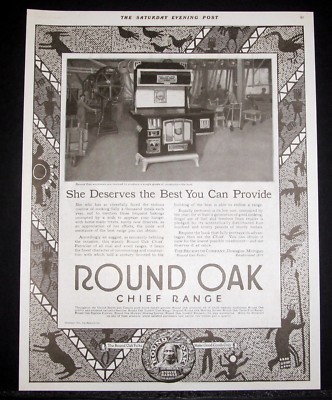 1921 OLD MAGAZINE PRINT AD, ROUND OAK CHIEF RANGE, INDIAN SYMBOLS, ART ...